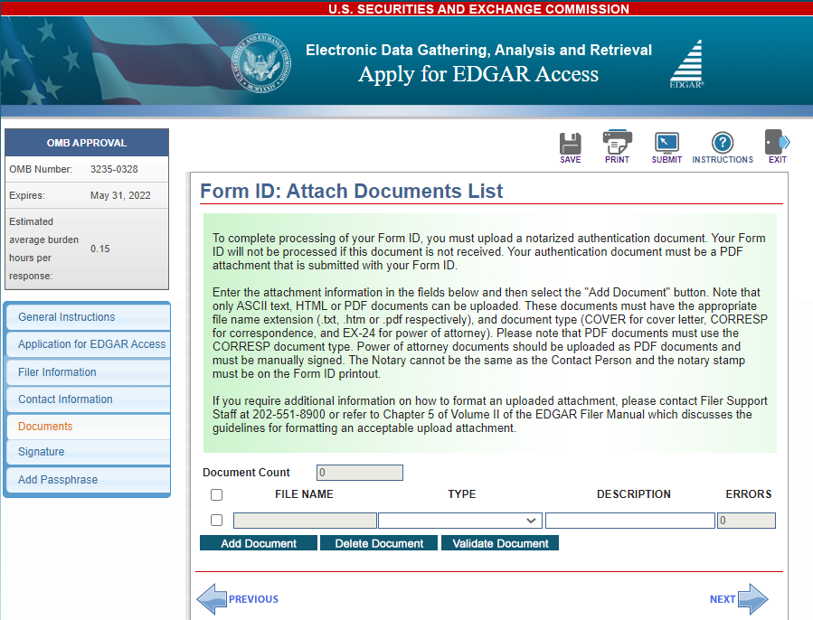 SEC.gov | Prepare and submit my Form ID application